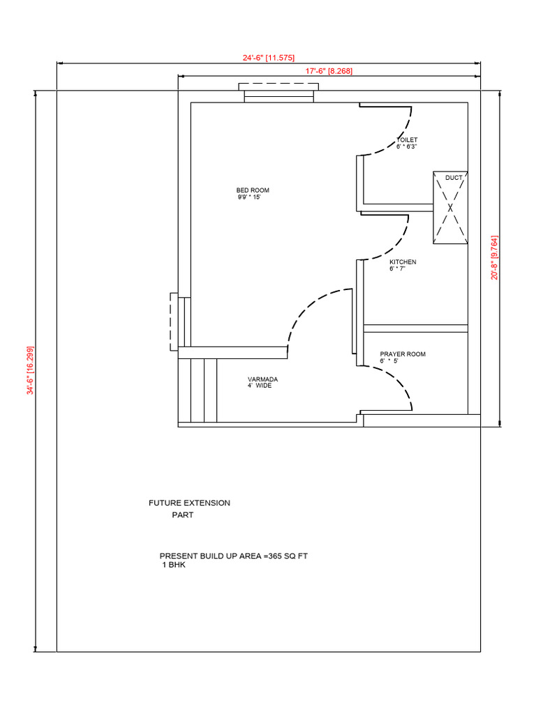 365 Sq Ft 1 BHK House Plan | PDF