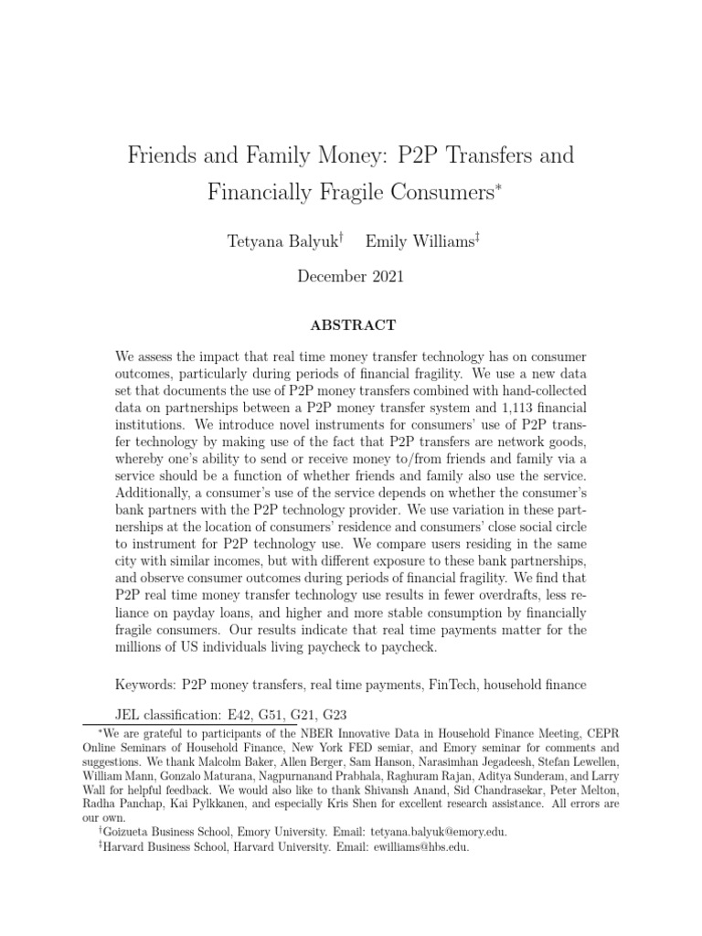 P2P Transfers and Financial Resilience | PDF | Service Industries ...