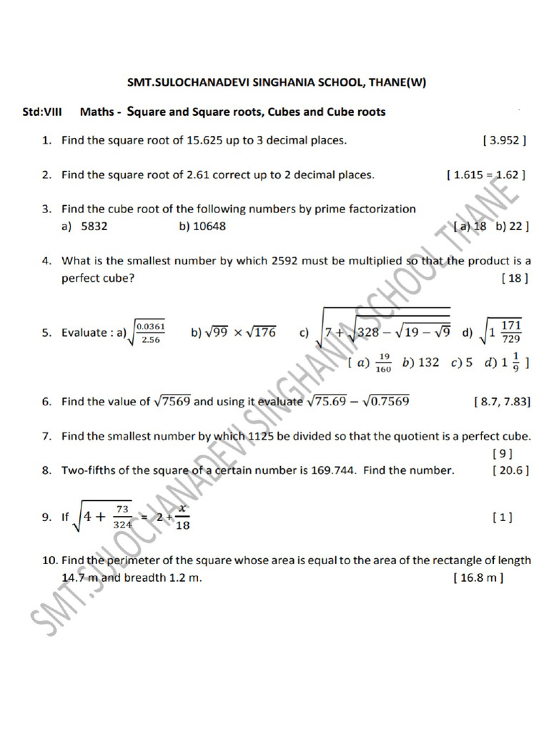 8 - Squares and square roots, Cubes n cube root - II-1 | PDF