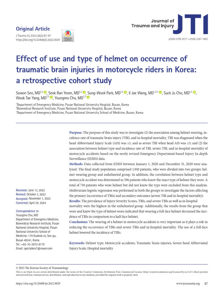 Helmet Type and TBI in Korean Riders | PDF | Traumatic Brain Injury ...