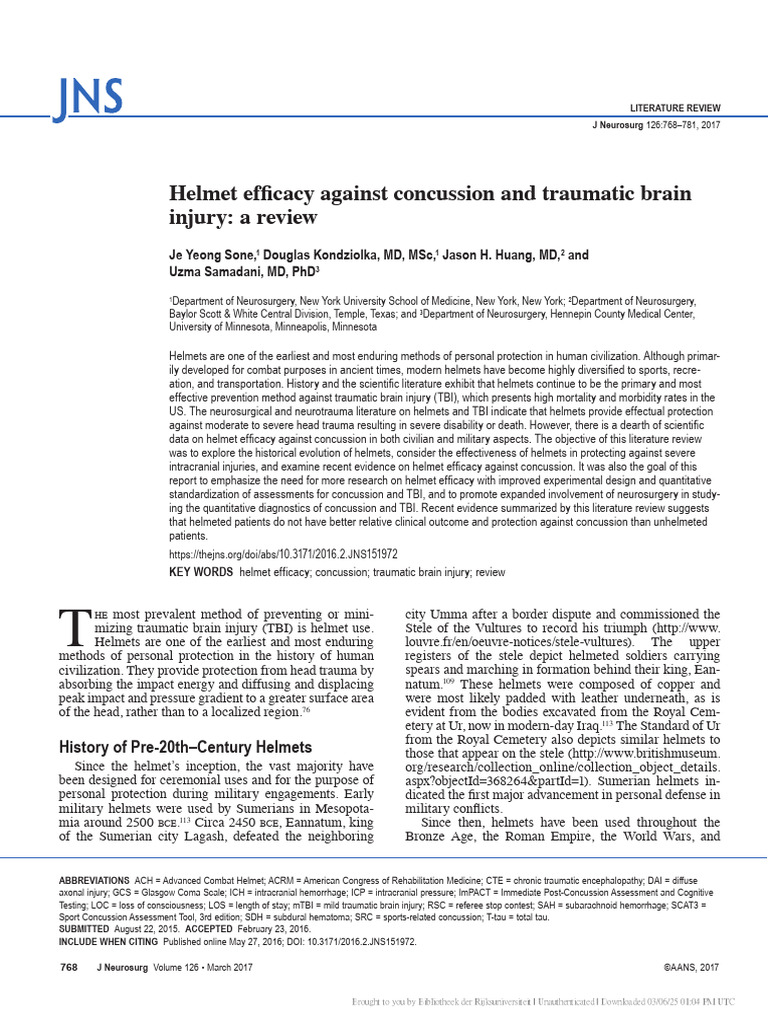Sone-2017-narr review helmeted no better outcome | PDF | Traumatic ...
