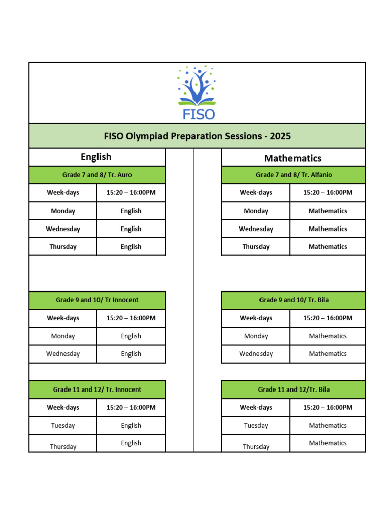 Fiso Extra Lesson Schedule | PDF