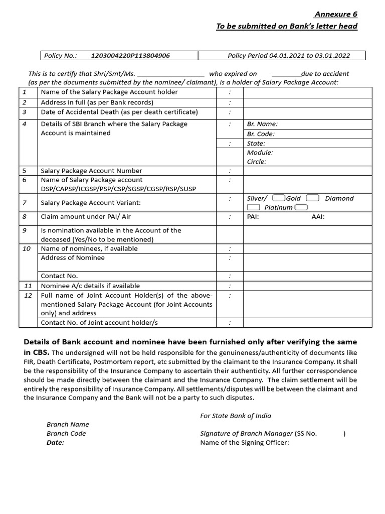 Branch Certificate Annexure 6 2021 | PDF