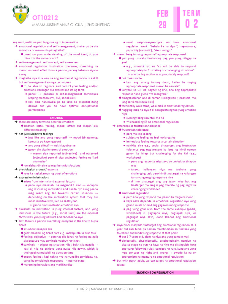 OT10212 - 2S4L Emotional Regulation and Self-Management | PDF | Fight ...