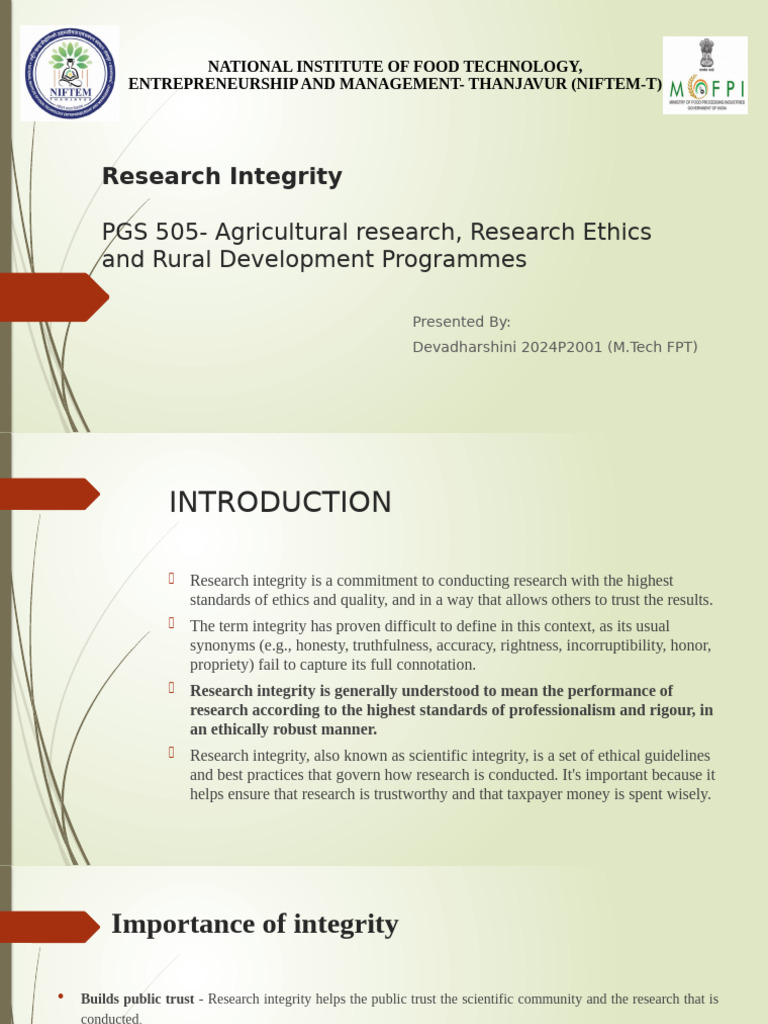 Understanding Research Integrity in Agriculture | PDF | Integrity ...
