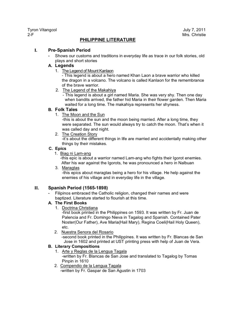 Philippine Literature Outline | PDF