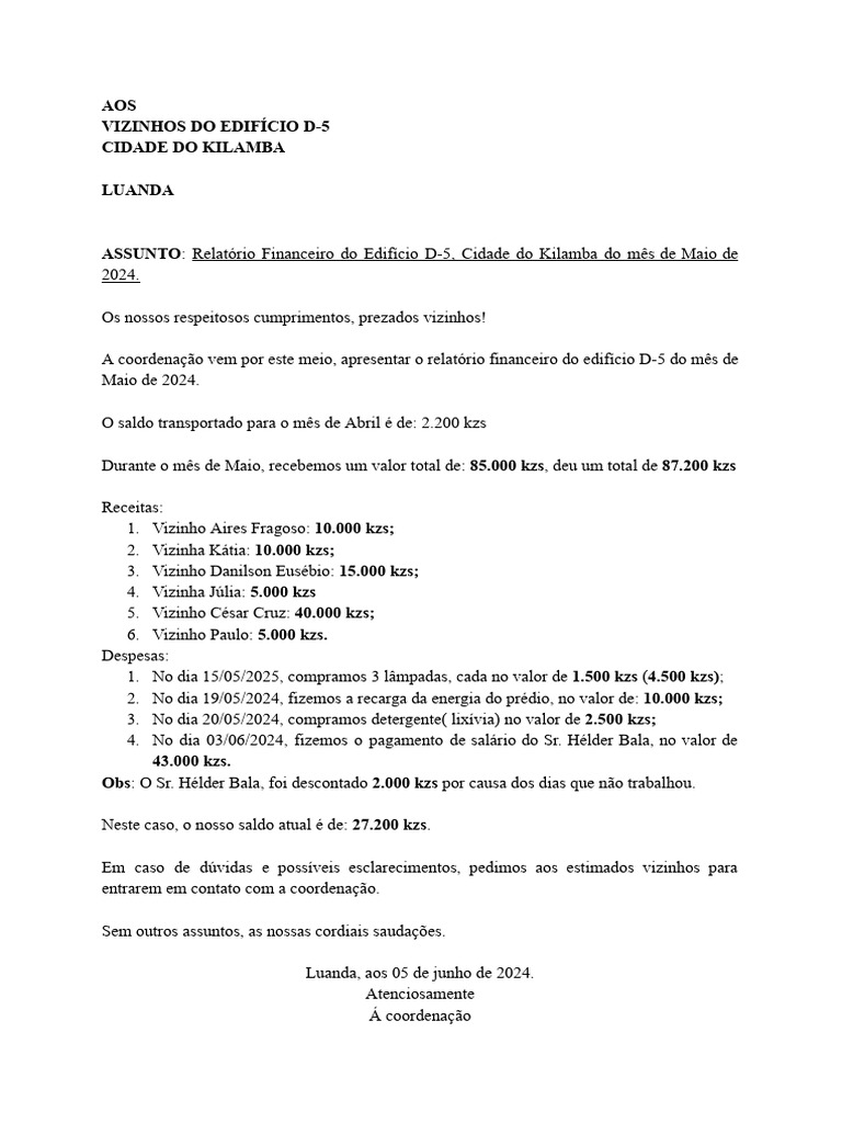 Relatório Maio 2024 | PDF