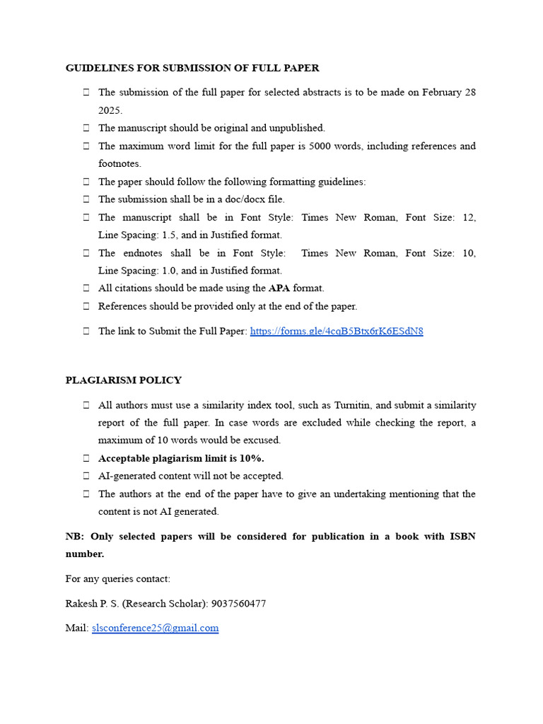 Guidelines For Submission of Full Paper | PDF