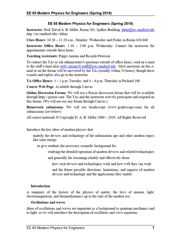 EE65 17 Course Intro and Description 3 - 28 - 19 | PDF | Quantum ...