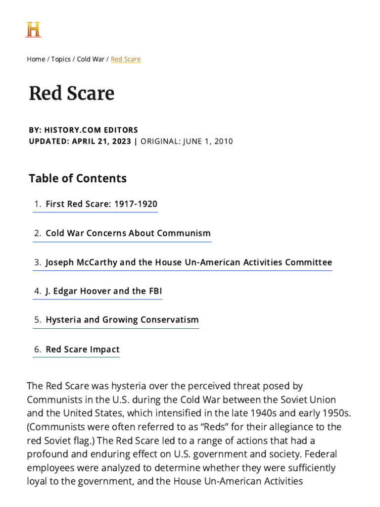 Red Scare - Cold War, McCarthyism & Facts - HISTORY | PDF | Mc ...