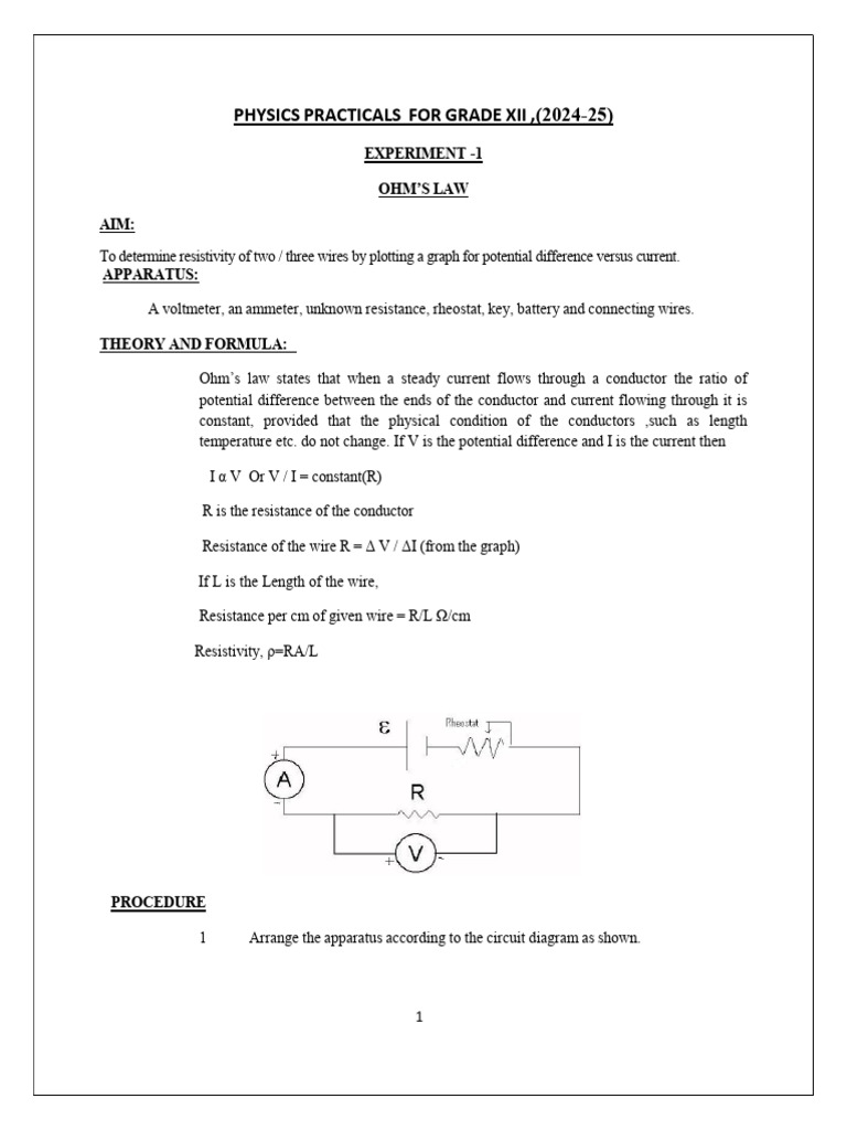 XII Physics Practical Section A | PDF | Metre | Voltage