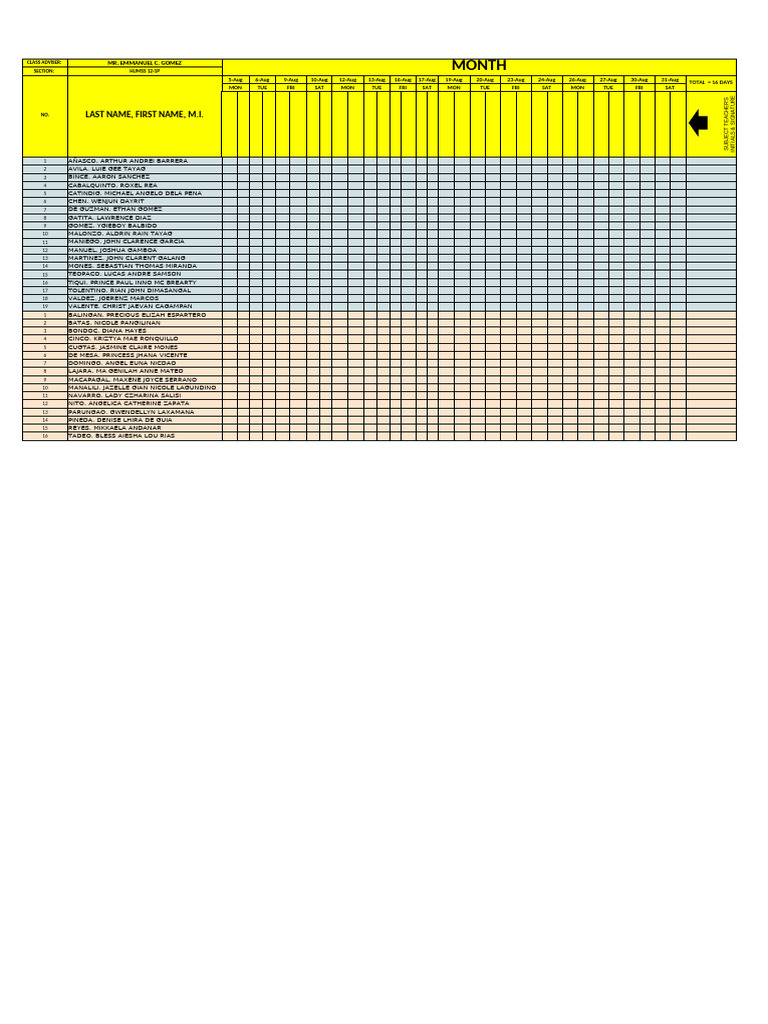 Attendance Sheet Humss 12 1p 2 | PDF