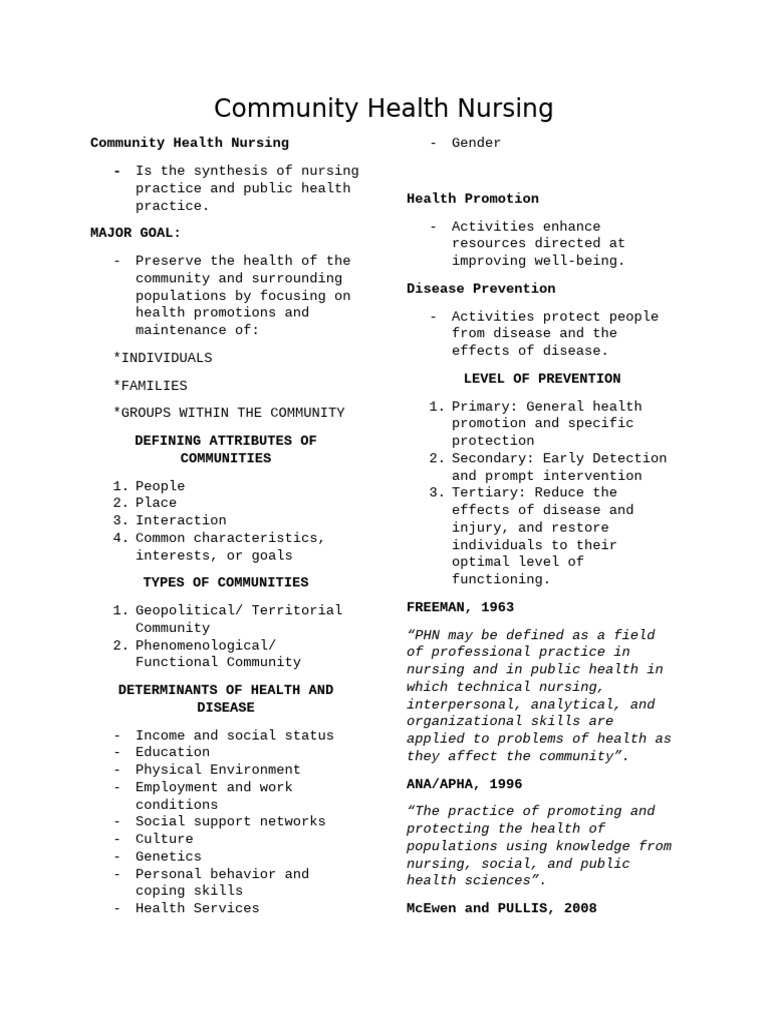 Community Health Nursing NOTES | PDF | Social Programs | Health Care