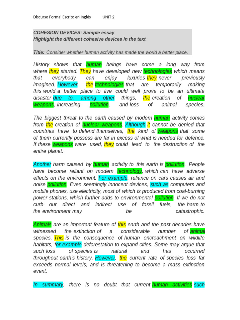 COHESION DEVICES - Docx Extra Practice | PDF | Pollution | English Language