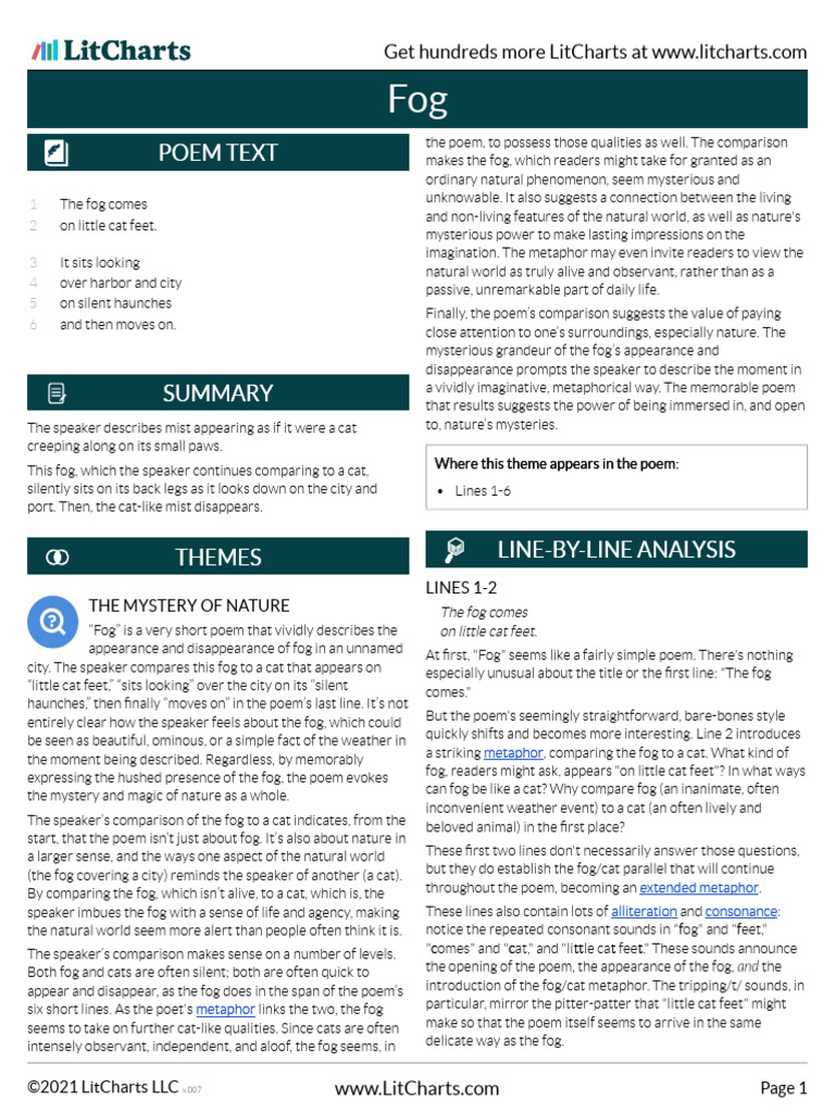 LitCharts Fog | PDF | Poetry | Metre (Poetry)