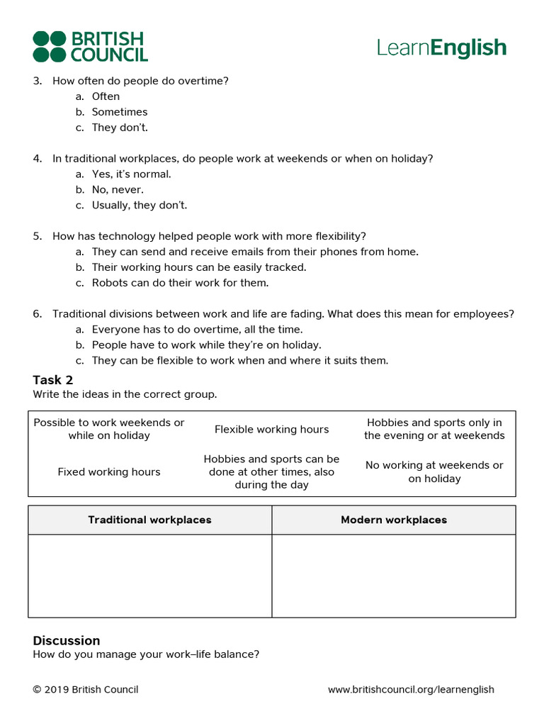 LearnEnglish Listening B1 Work Life Balance 2 | PDF