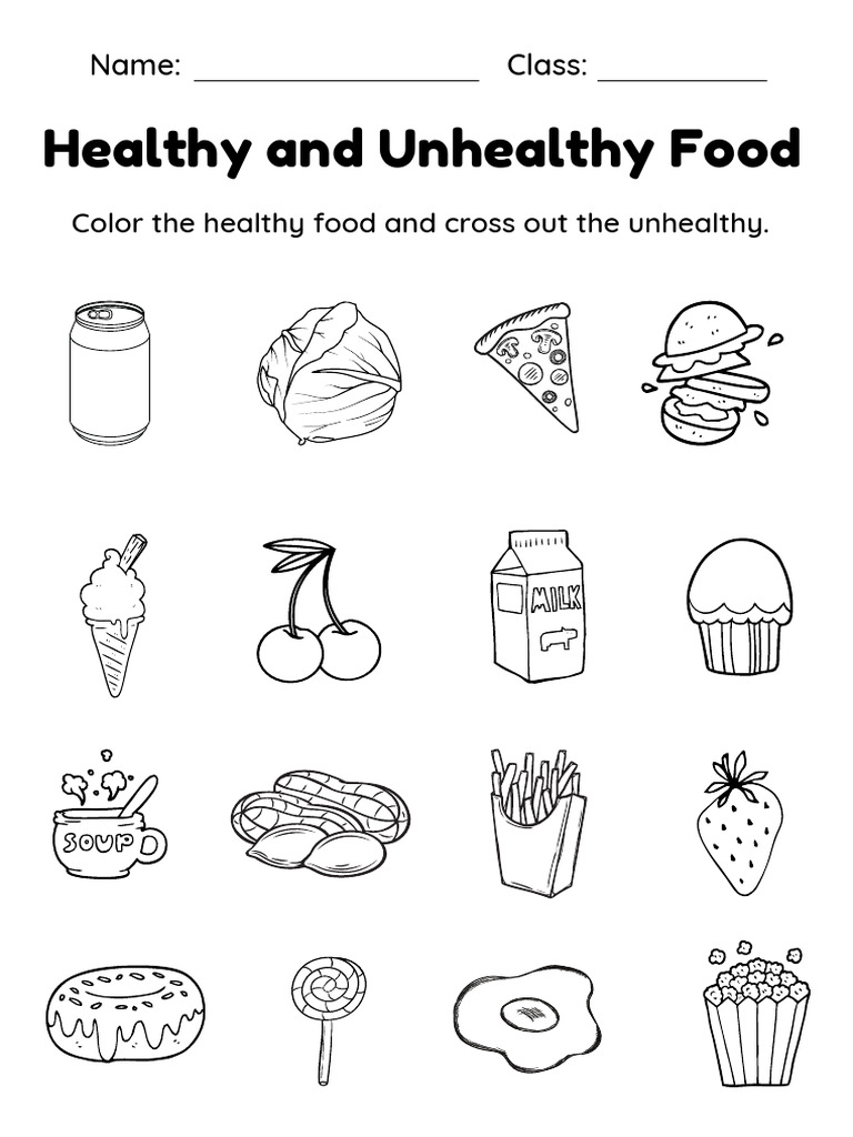 Print-Friendly Healthy and Unhealthy Food Worksheet | PDF
