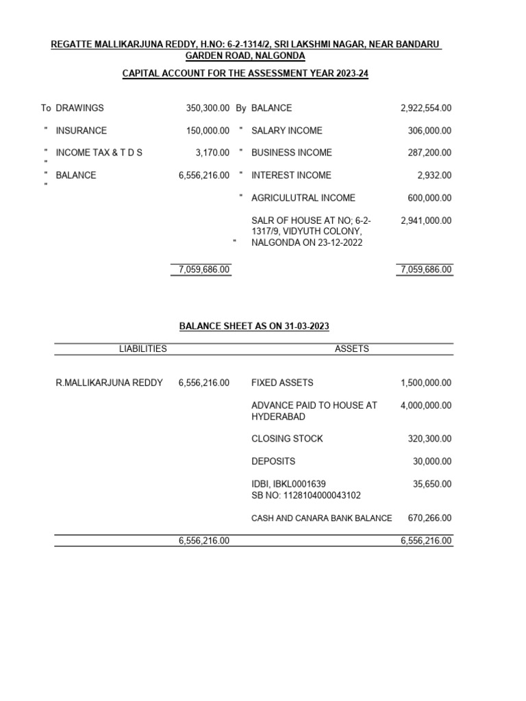 2023-24 Capital Account Balance Sheet | PDF