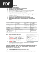 Hobbies and Leisure Activities in French | PDF | Verb | French Language