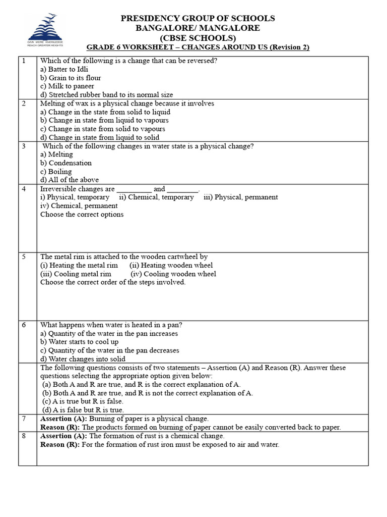 GR 6-Changes Around Us - Worksheet | PDF | Water | Boiling