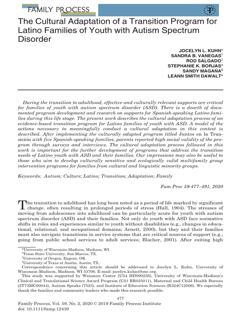 The Cultural Adaptation of A Transition Program For Latino Families of ...