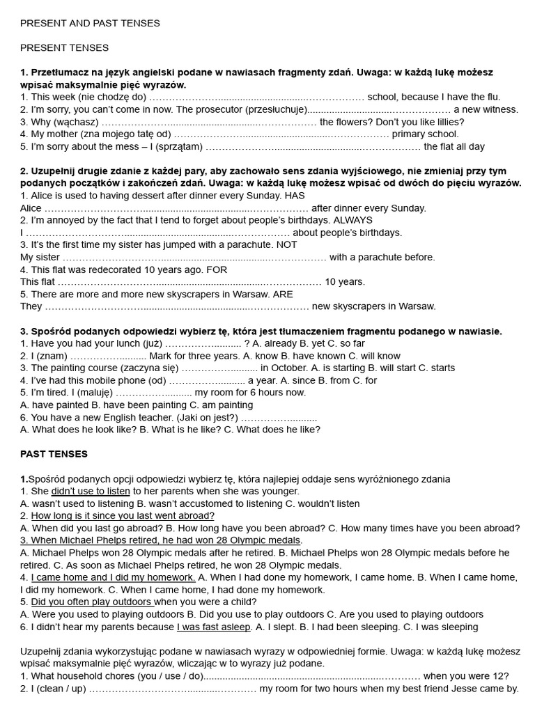 Present and Past Tenses | PDF