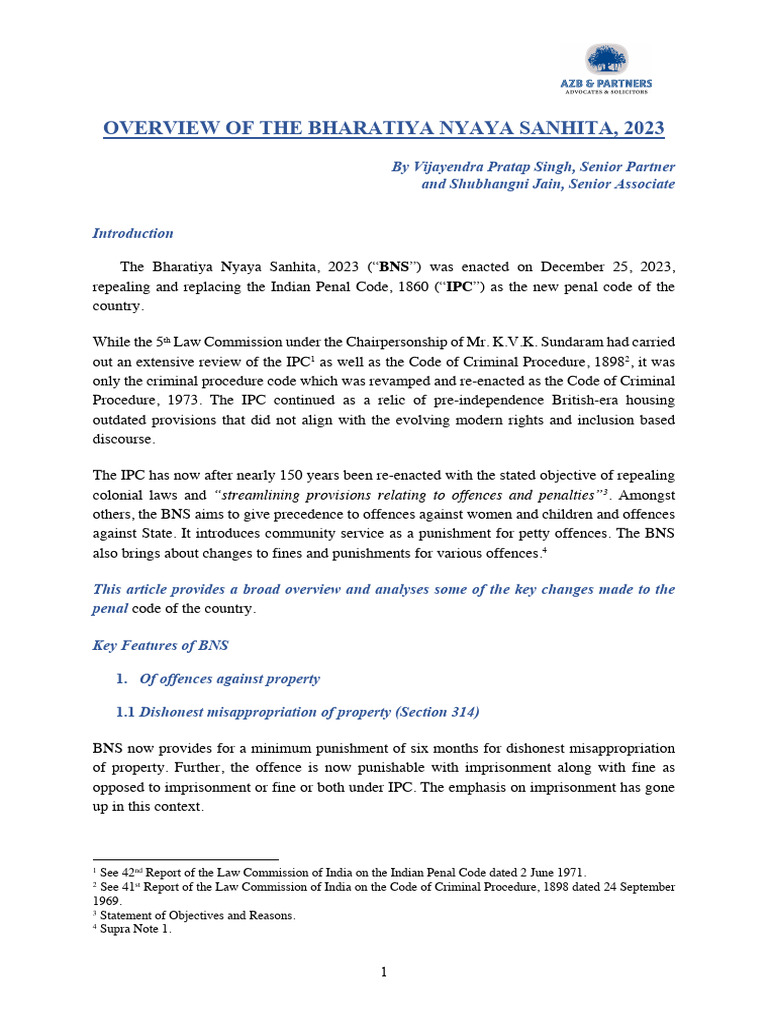 Article On BNS 26 07 2024 | PDF | Crimes | Crime & Violence