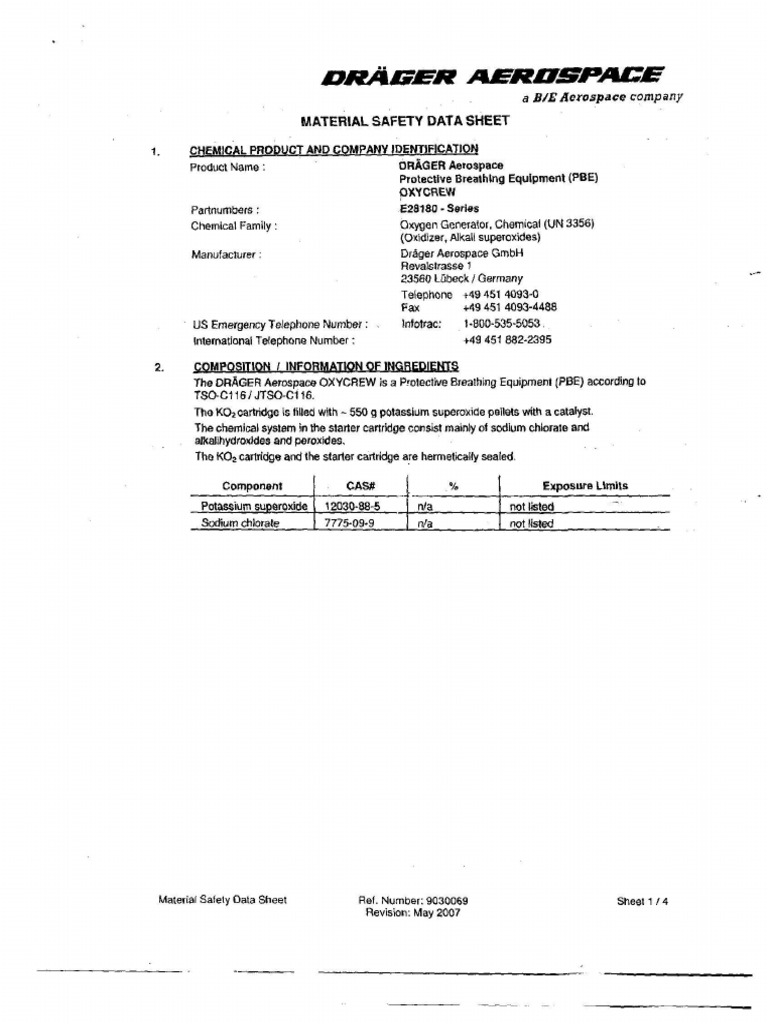 MSDS PBE Smoke Hood 28180 | PDF | Potassium | Chemistry