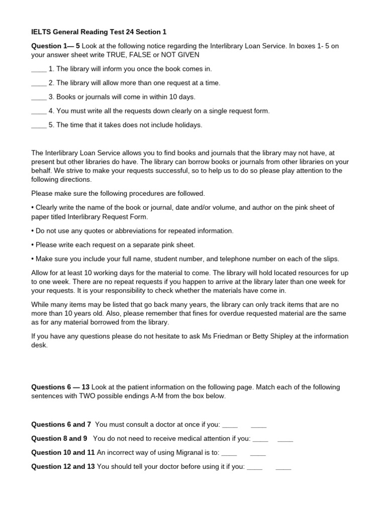 IELTS General Reading Test 24 Overview | PDF | Headache | Libraries
