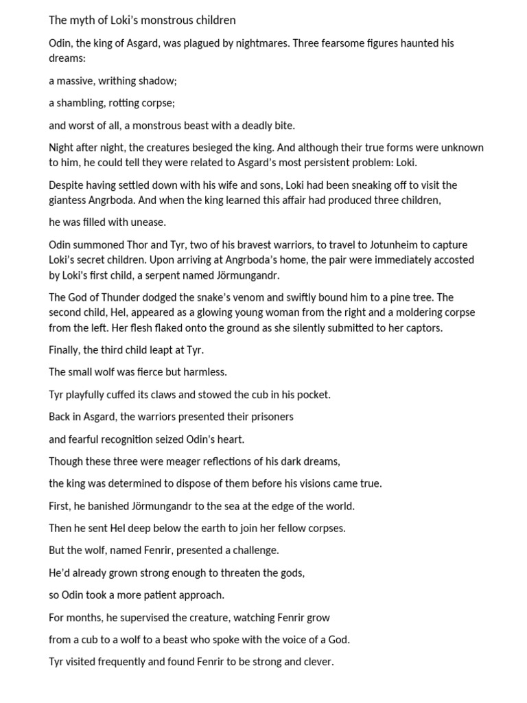 The Myth of Loki Children | PDF | Loki | Germanic Mythology