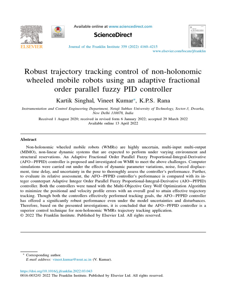 [hương Gửi] Robust Trajectory Tracking Control Of Non Holonomic Wheeled