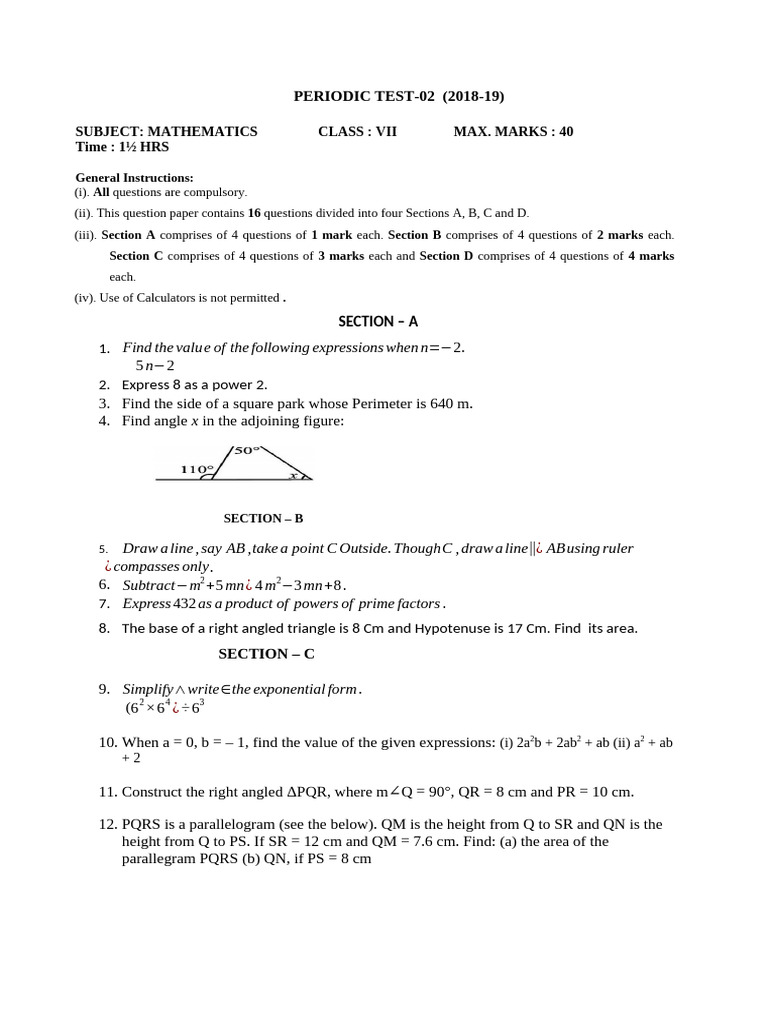 Class VII Maths Pt-Ii 2018-19 | PDF | Area | Length