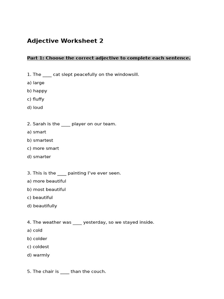 Adjective Worksheet | PDF