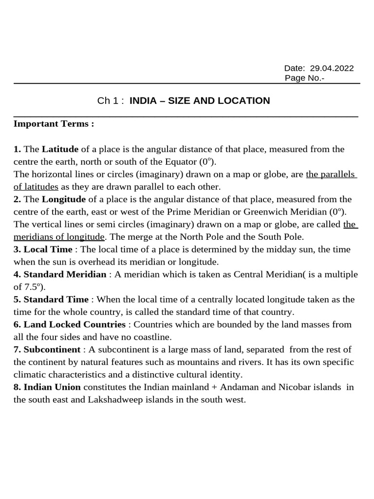 CH 1 India Size and Location | PDF | Longitude | Earth Sciences