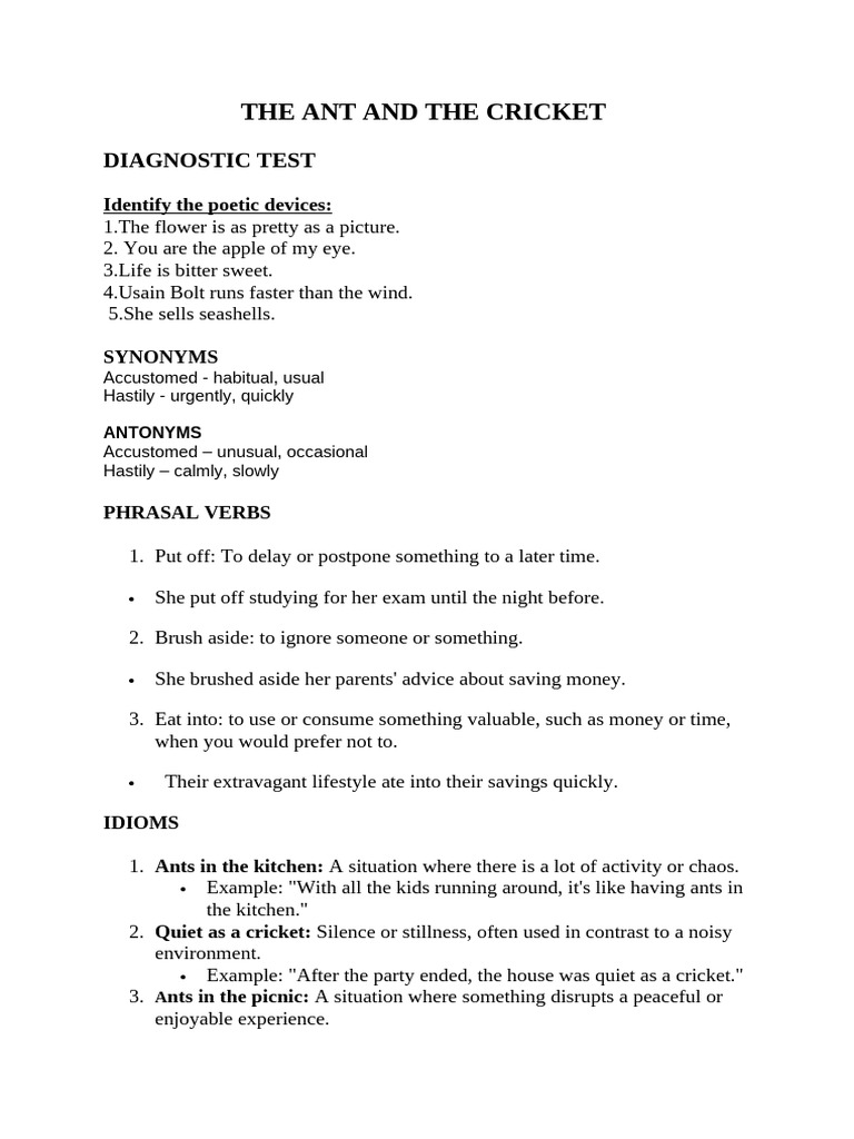 The Ant and The Cricket Notes | PDF