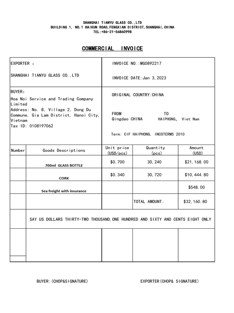 MG0892217 Commercial Invoice | PDF
