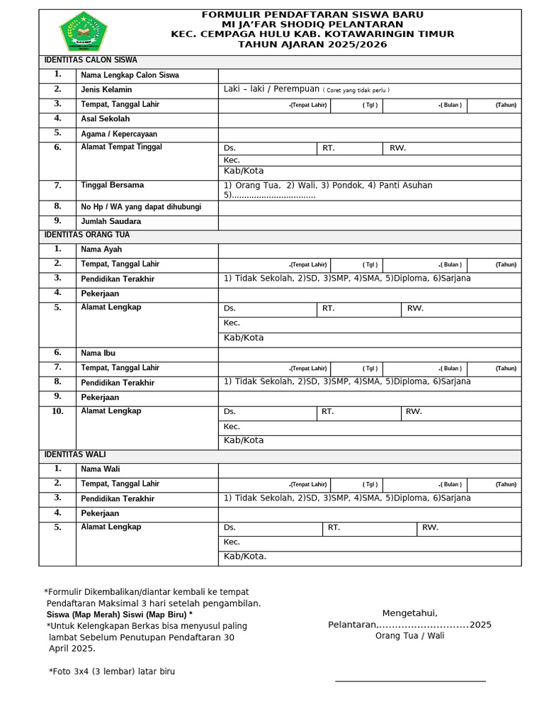 Formulir Pendaftaran Siswa Baru 2025 Fix | PDF