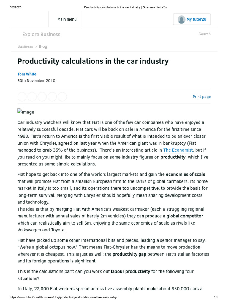 Productivity calculations in the car industry _ FIAT | PDF | Automotive ...