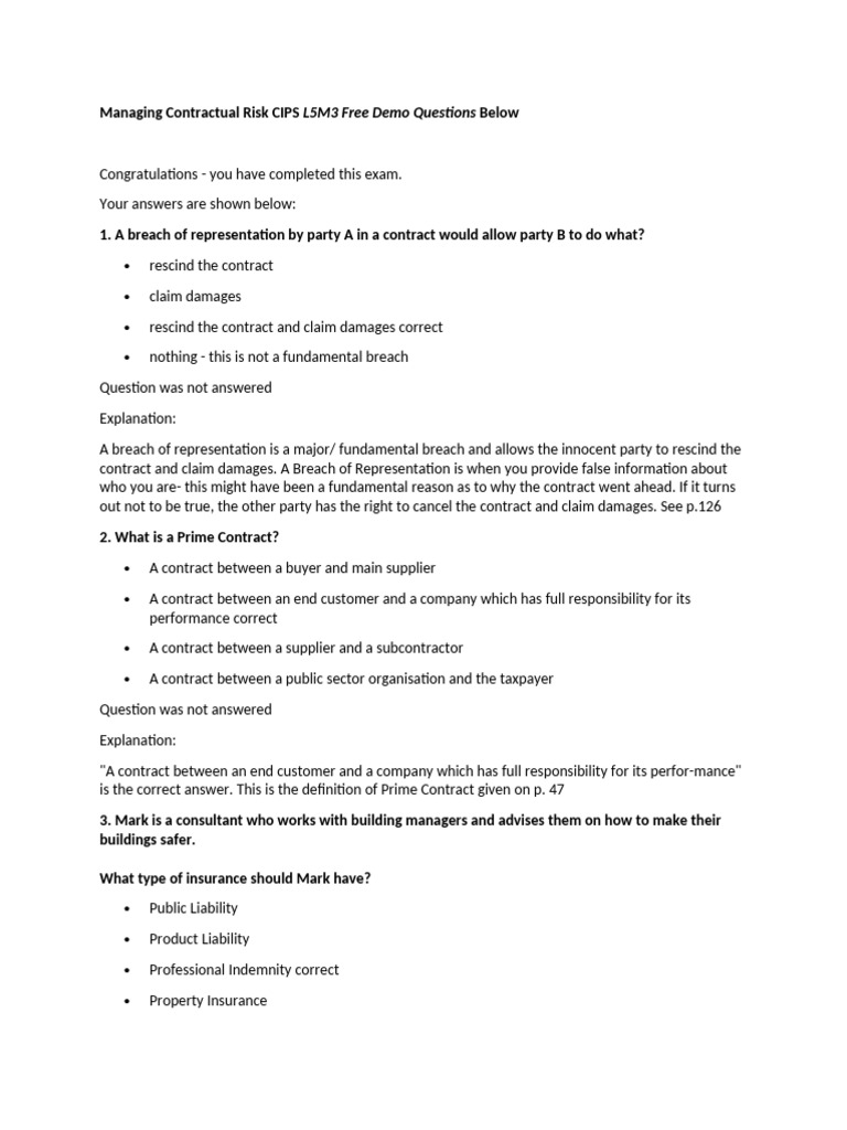 Managing Contractual Risk CIPS L5M3 | PDF | Breach Of Contract | Mediation