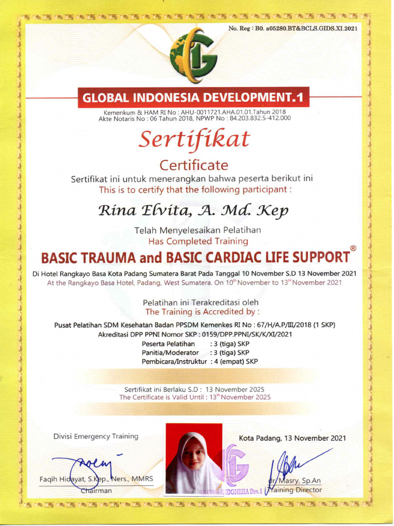 Sertifikat BCLS Rina Rlfita | PDF