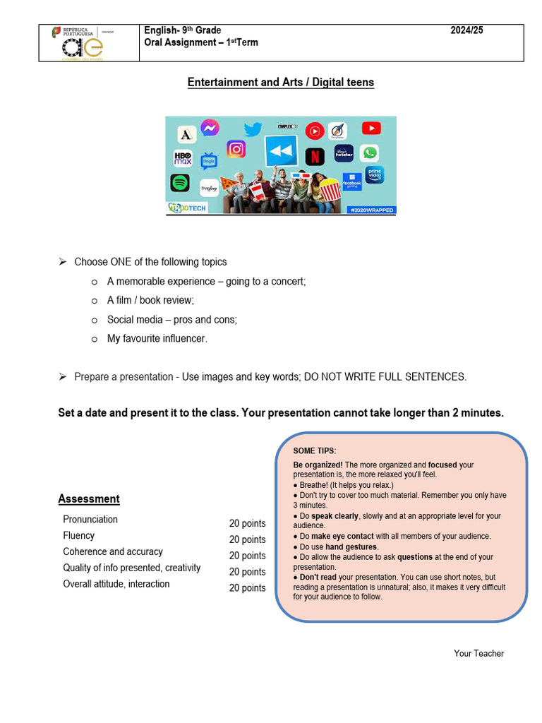 1st term- Oral assignment 9th grade 1 | PDF