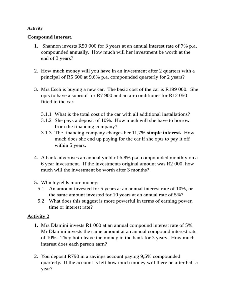 Compound Interest Activity | PDF