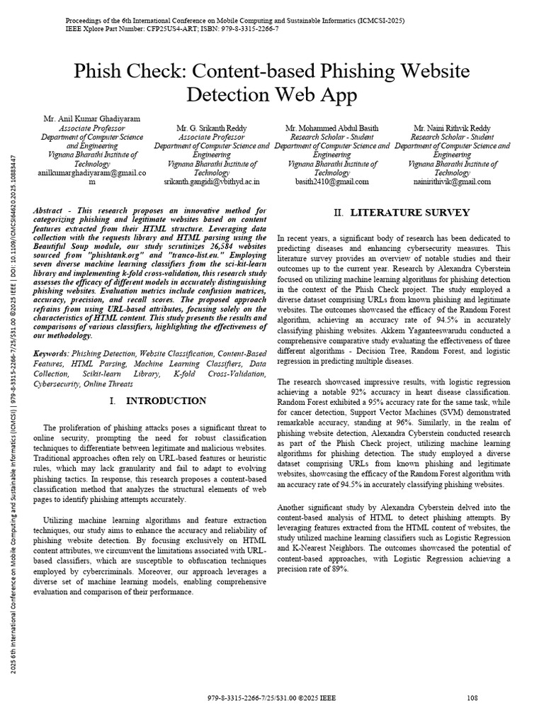 Phish Check Content-Based Phishing Website Detection Web App | PDF | Machine Learning | Usability