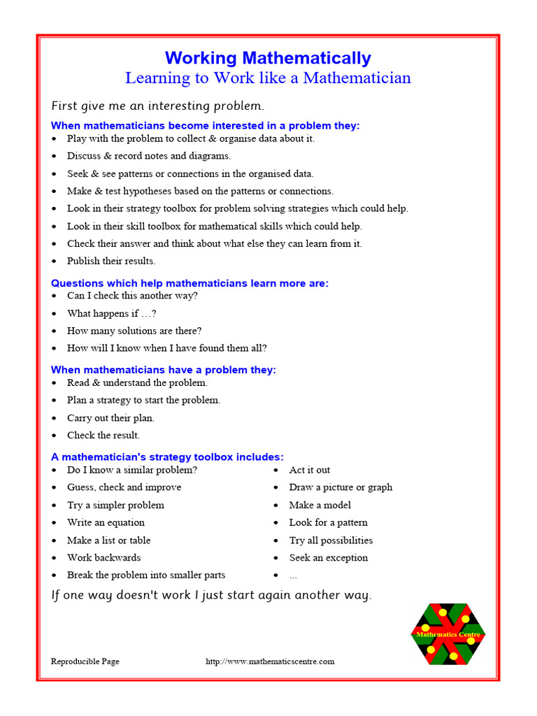 Working like a mathematician | PDF | Mathematician | Mathematics