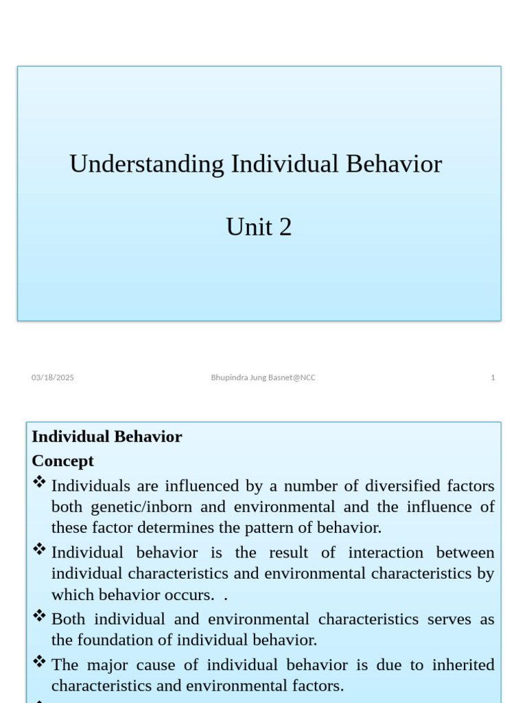 Unit 2 Understanding Individual Behavior | PDF | Behavior | Motivational