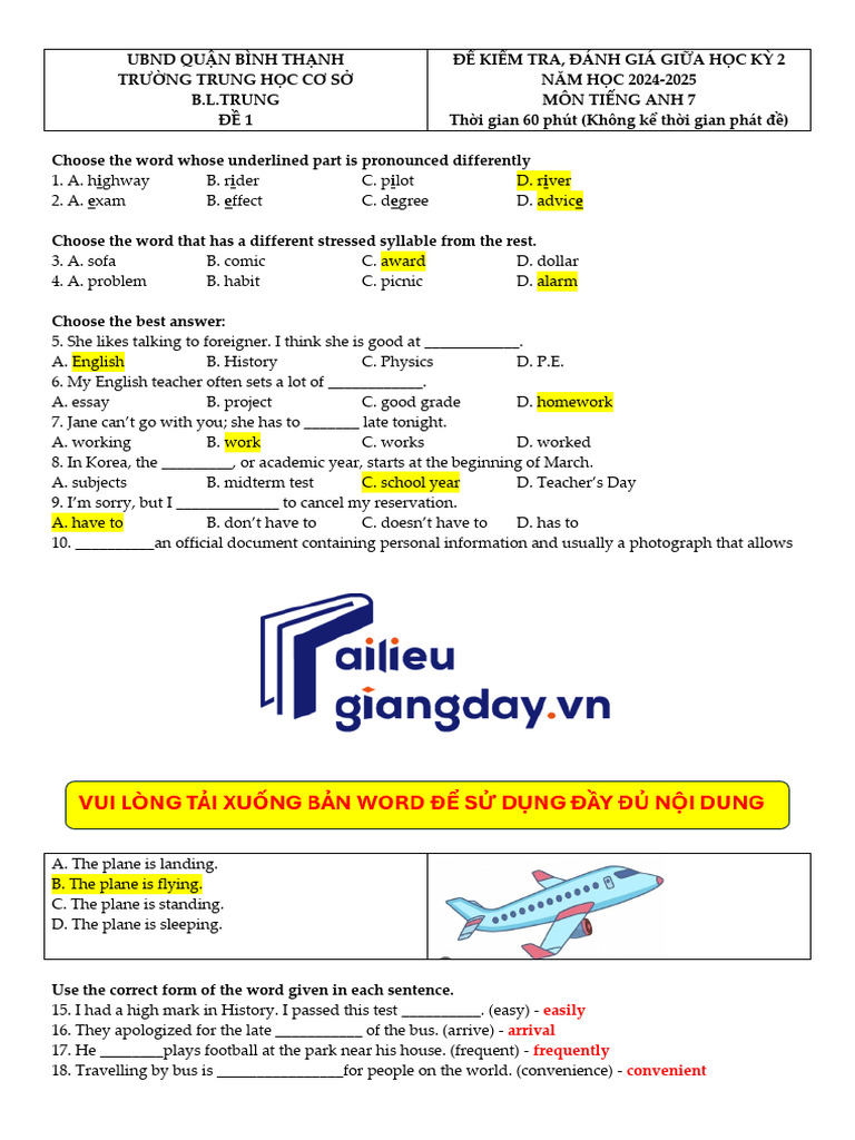 De Thi Giua HK2 Tieng Anh 7 I Learn Smart World 2024-2025-1737-1737161495 | PDF | Ships | Cargo