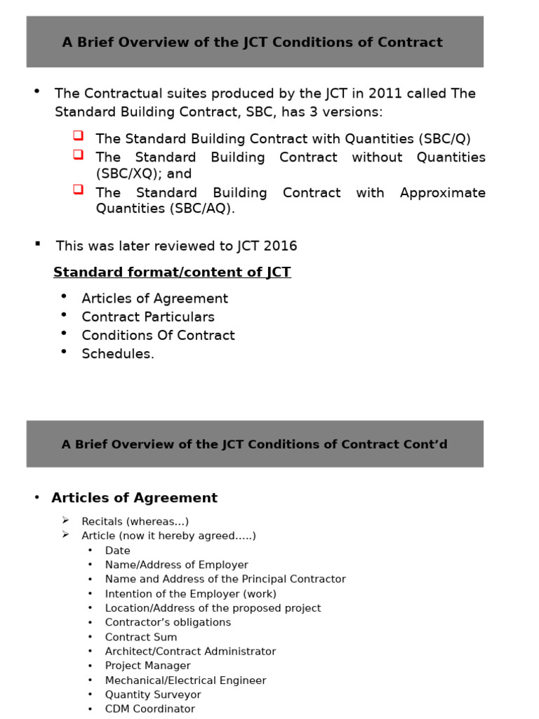 QTS 532 Lecture3 - Overview of JCT 2011 & 2016 - 131224 | PDF | Indemnity | Insurance