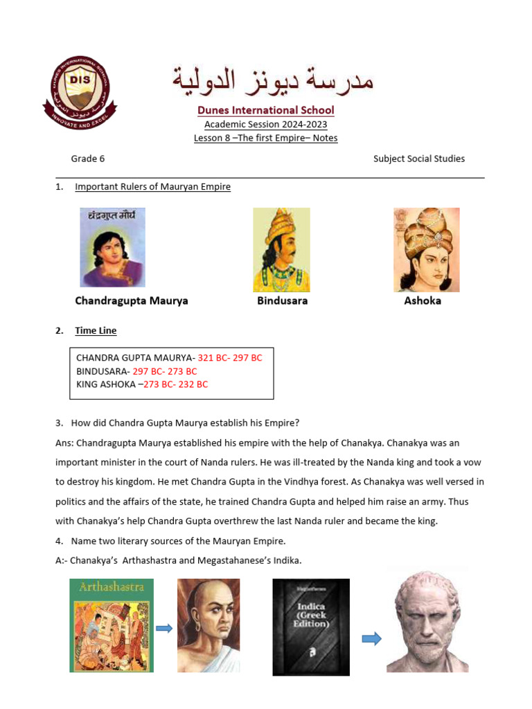 Lesson 7 Notes - The First Empire - The Mauryan Empire | PDF | Dharma ...