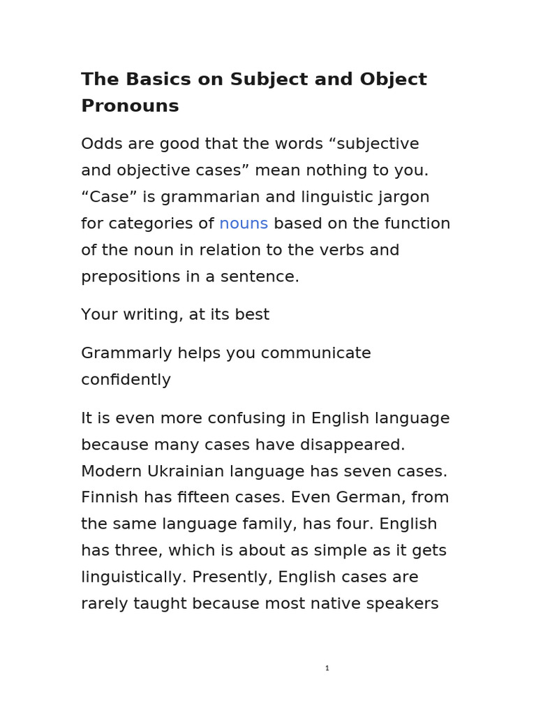 The Basics On Subject and Object Pronouns | PDF | Pronoun | Verb