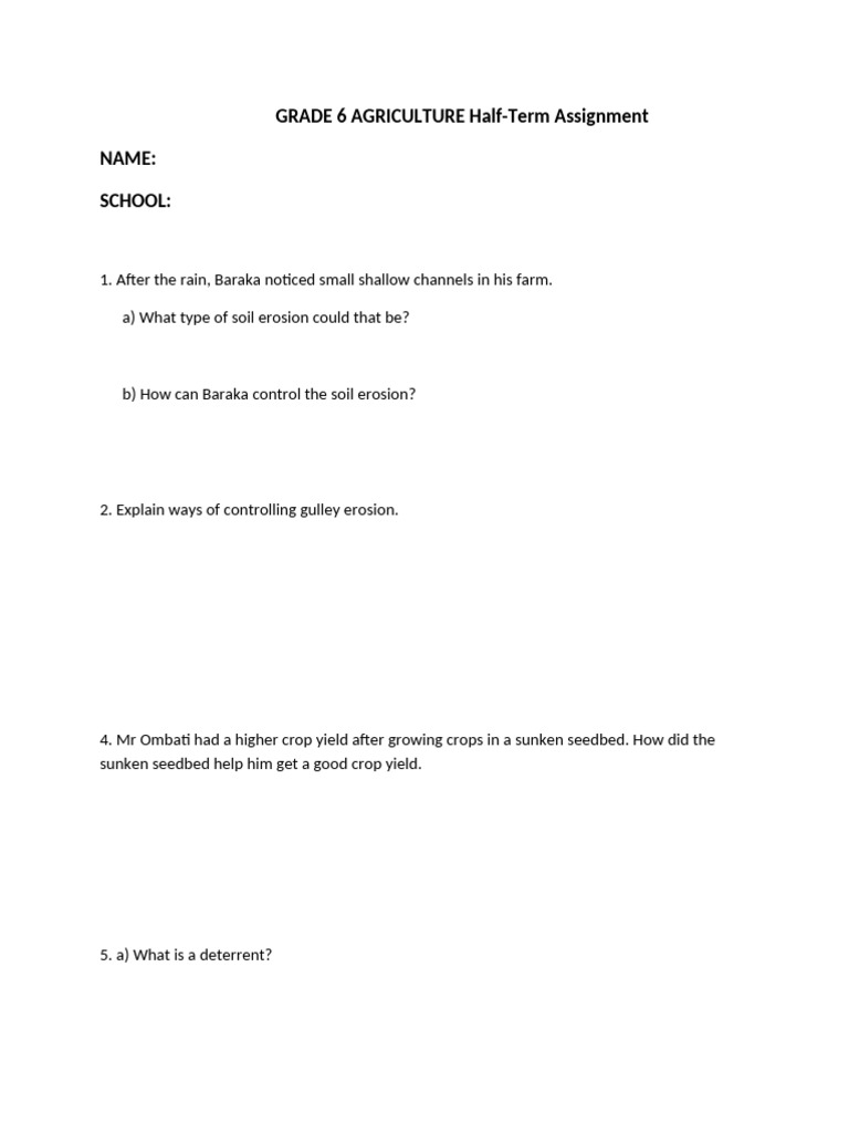 Grade 6 Agriculture Assmt | PDF